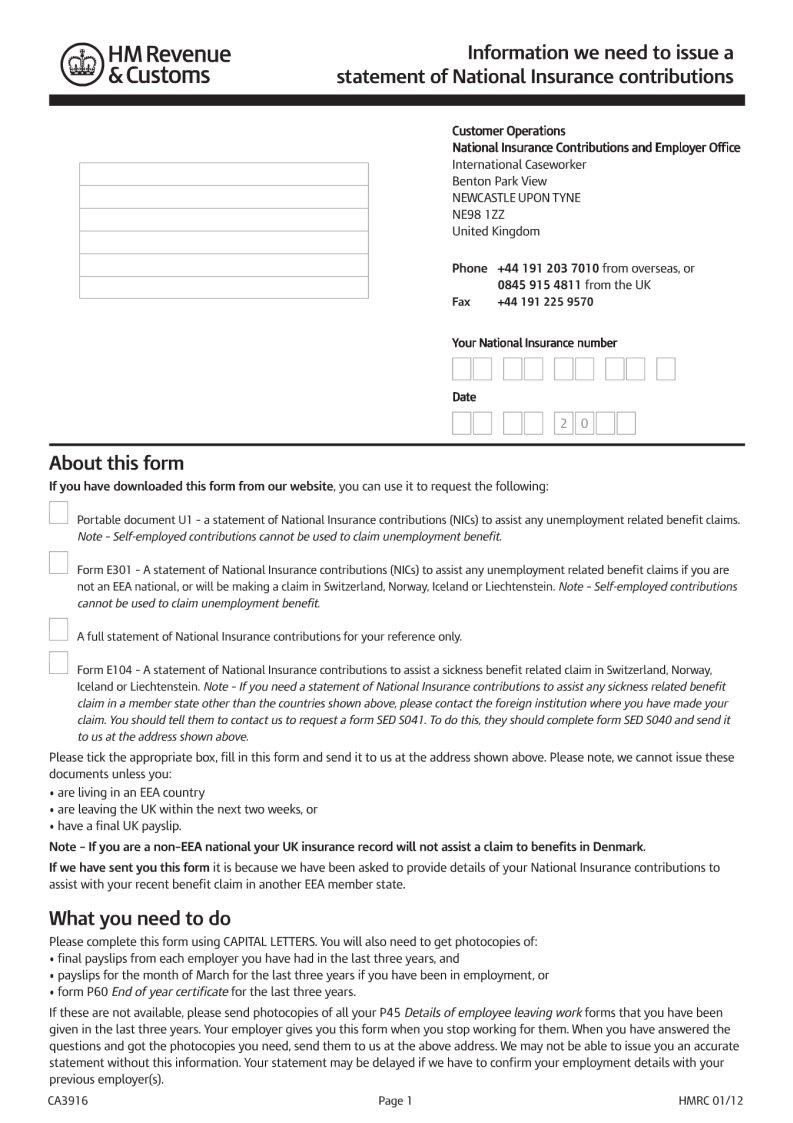 Blank Ca3916 Form Uk | Fill Out and Print PDFs