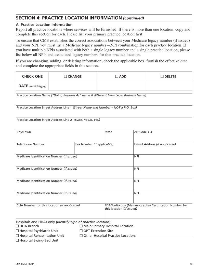 Blank Cms 855A | Fill Out and Print PDFs