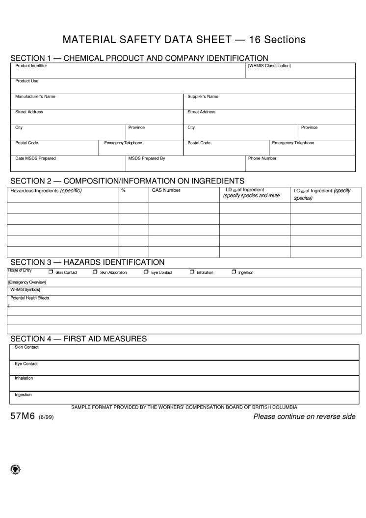 Blank Form Material Safety Sheet | Fill Out and Print PDFs