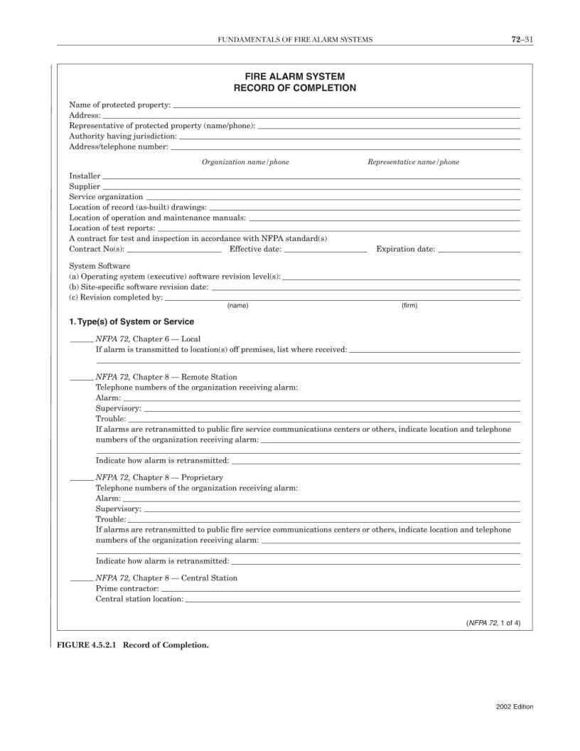 Blank Form Nfpa Completion Record | Fill Out and Print PDFs