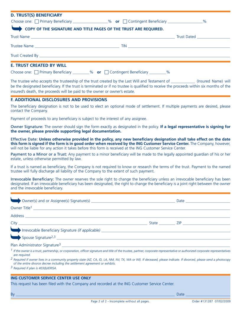 Blank Ing Beneficiary | Fill Out and Print PDFs