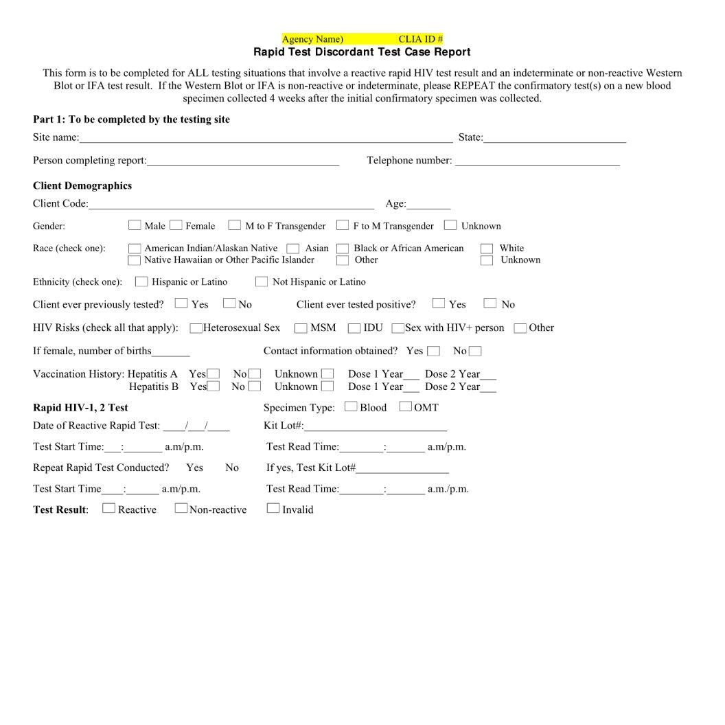 Blank Negative Hiv Test Form | Fill Out and Print PDFs