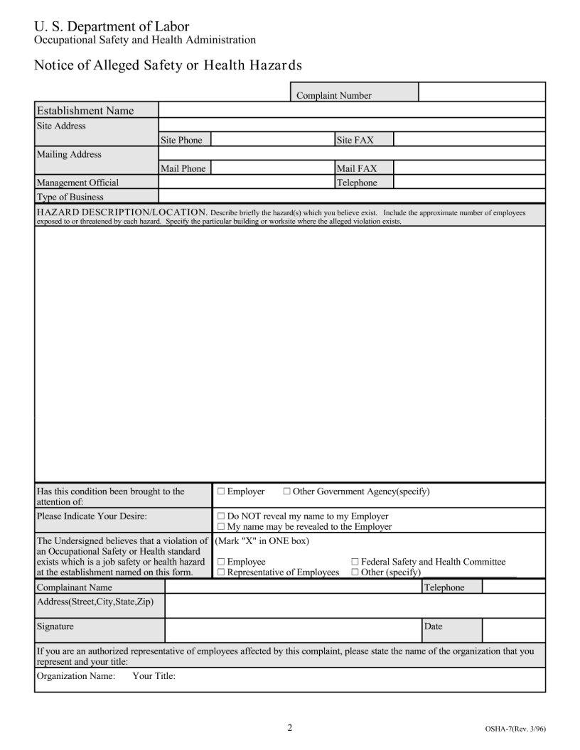 Blank Osha 7 Form | Fill Out and Print PDFs