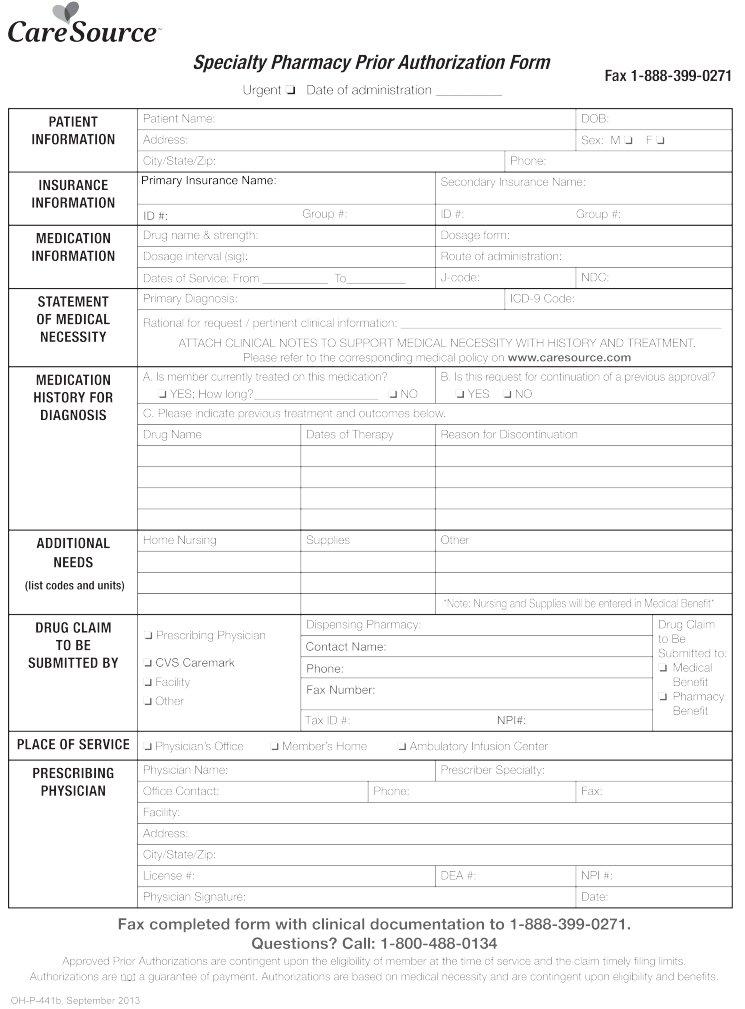 Blank Pharmacy Prior Authorization Form | Fill Out and Print PDFs