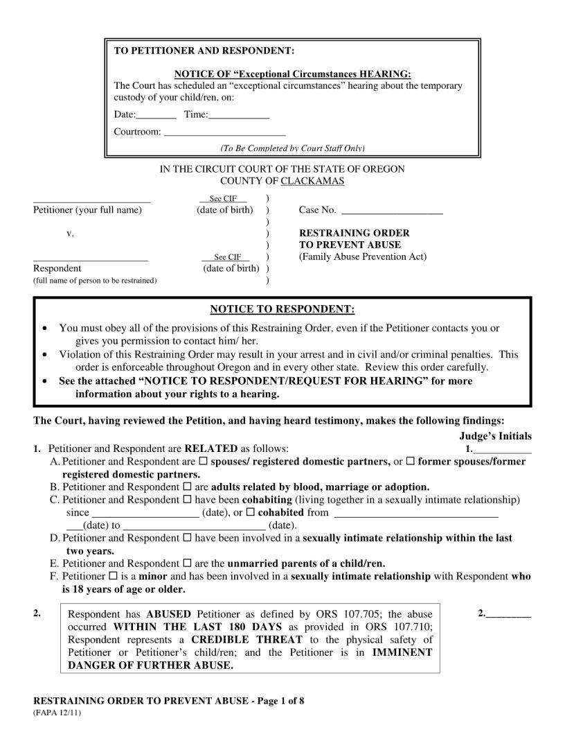 Blank Restraining Order Notice | Fill Out and Print PDFs