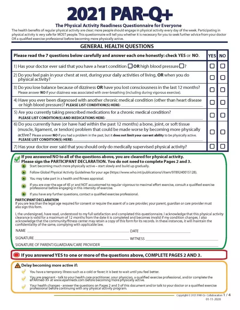 Blank Activity Parq | Fill Out and Print PDFs