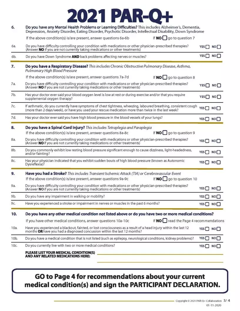 Blank Activity Parq | Fill Out and Print PDFs