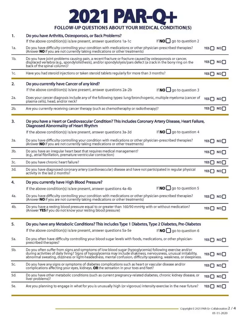 Blank Activity Parq | Fill Out and Print PDFs