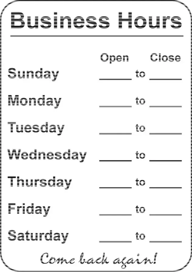 Blank Business Hours Template | Fill Out and Print PDFs