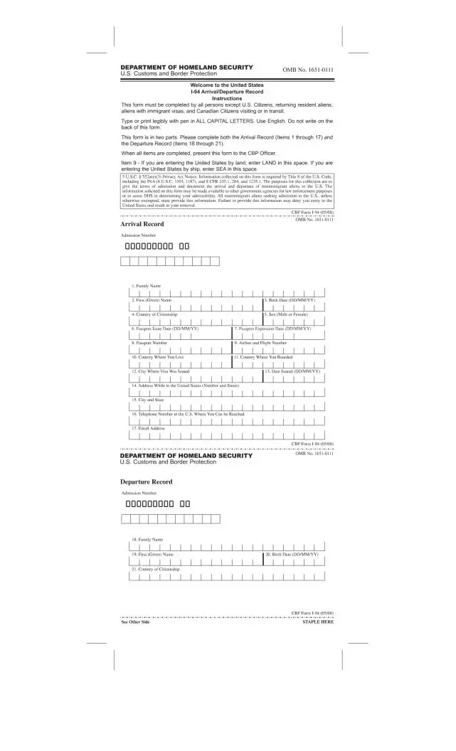 Blank Cbp Form I 94 | Fill Out and Print PDFs