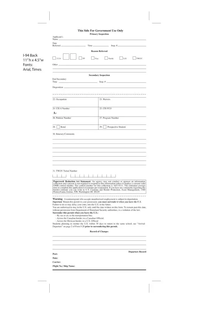 Blank Cbp Form I 94 | Fill Out and Print PDFs