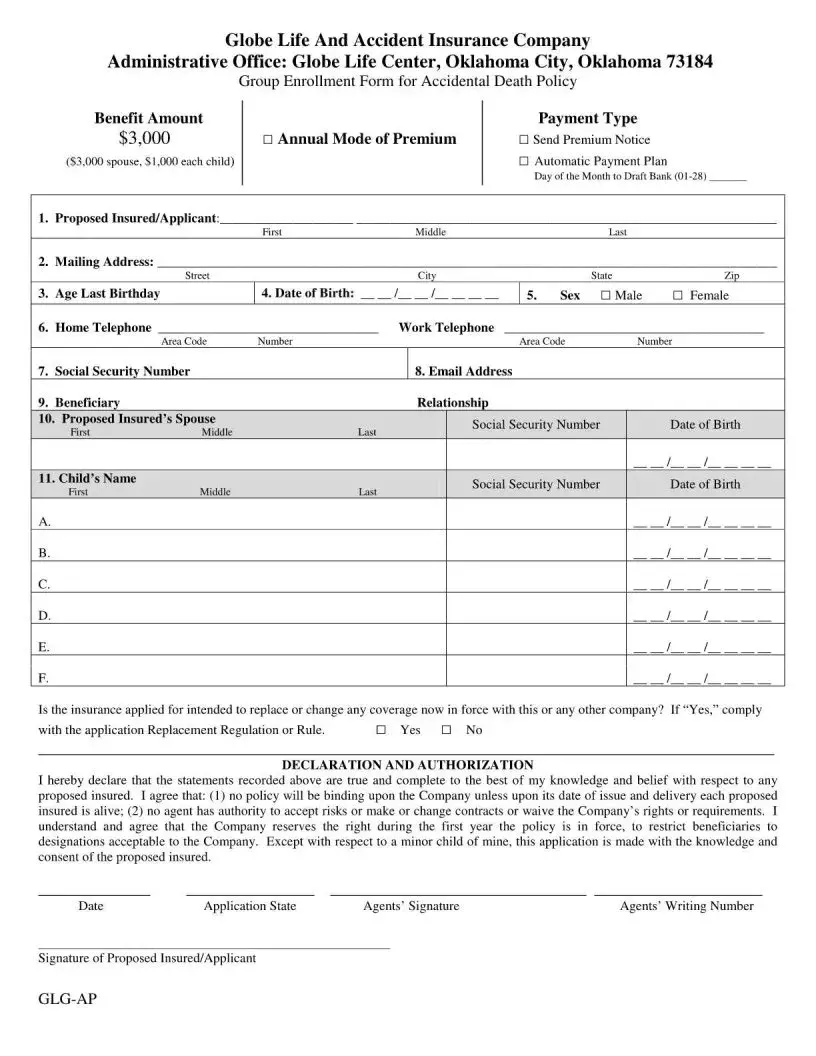 Blank Globe Life And Accident Insurance Form | Fill Out and Print PDFs