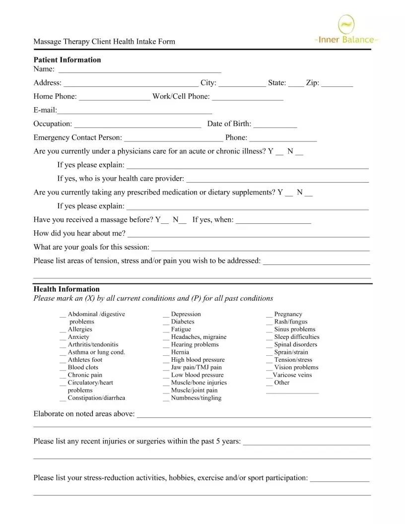Blank Psychotherapy Intake Form | Fill Out and Print PDFs