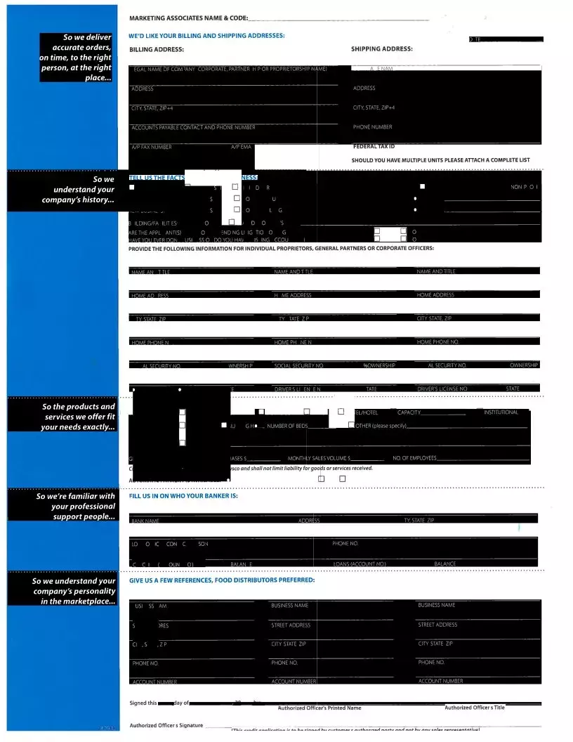 Blank Sysco Customer Account Application | Fill Out and Print PDFs