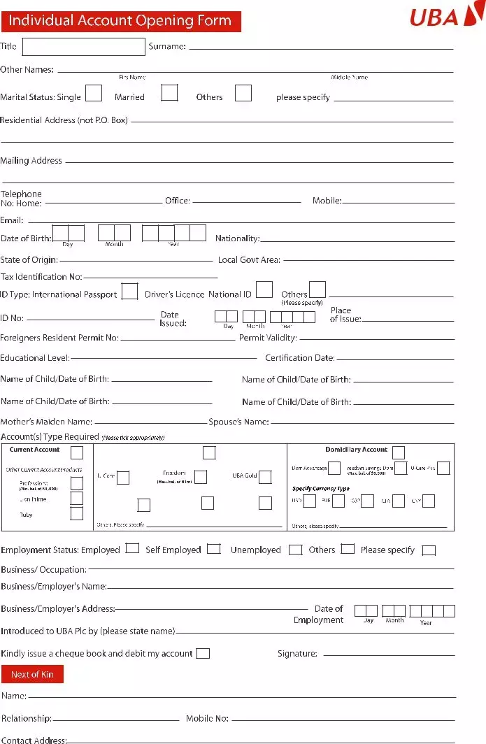 Blank Uba Account Opening Form | Fill Out and Print PDFs