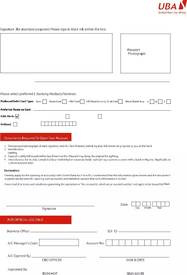 Blank Uba Account Opening Form | Fill Out and Print PDFs