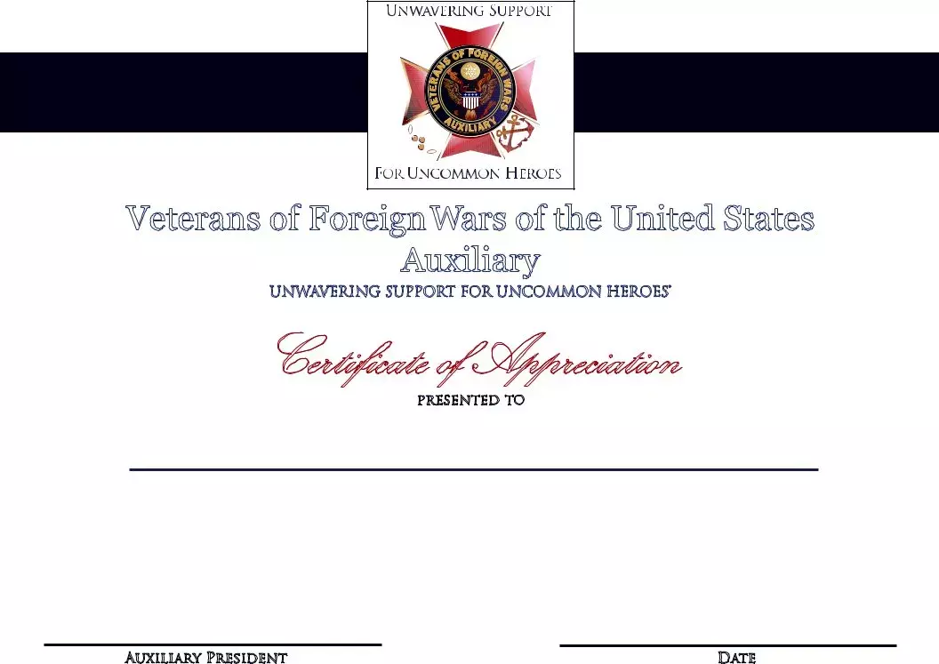 Blank Vfw Certificate Of Appreciation Template | Fill Out and Print PDFs