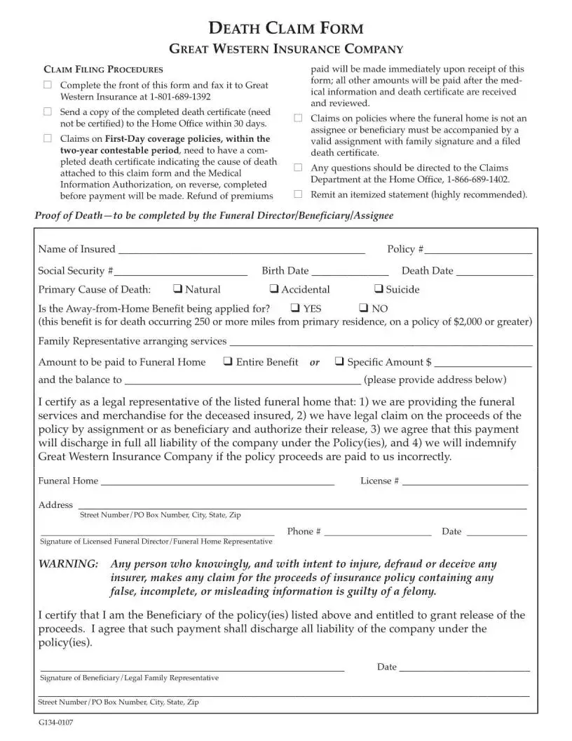 Blank Western Insurance Death Claim | Fill Out and Print PDFs